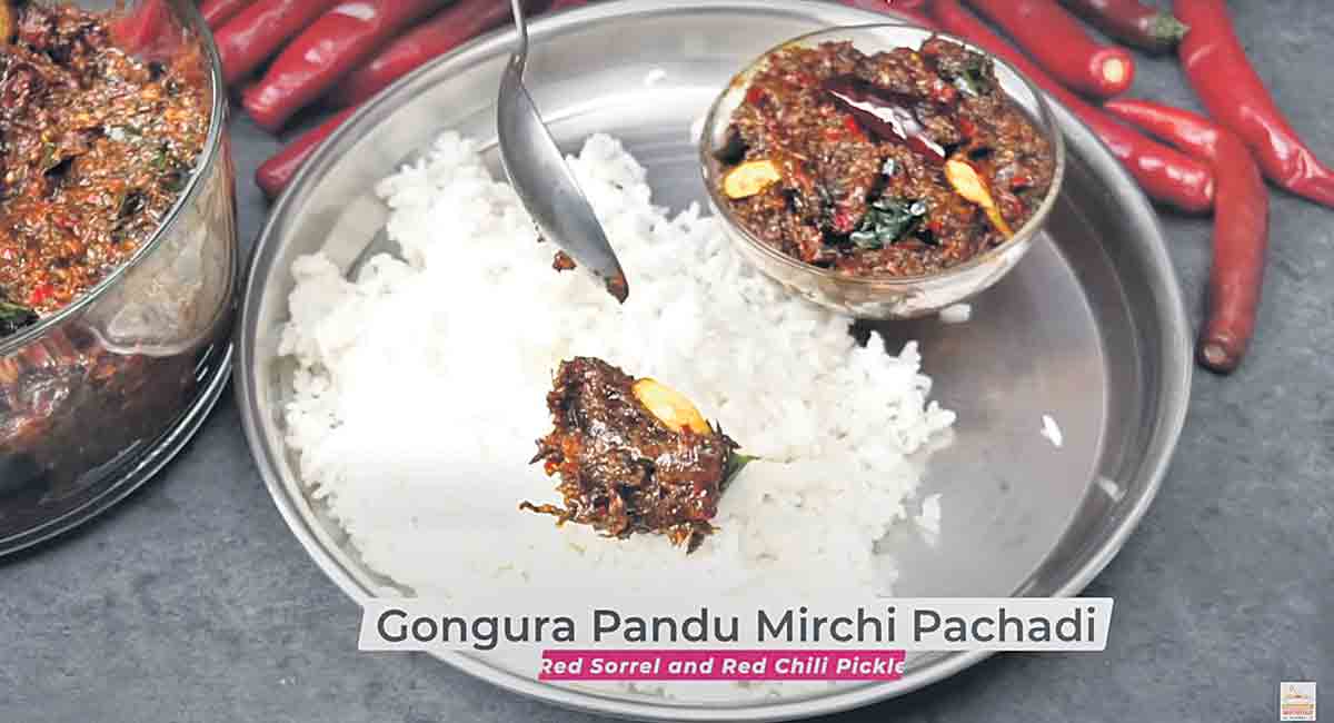 Drizzle some Gongura pandu mirchi pachadi over leftover rice for quick ...